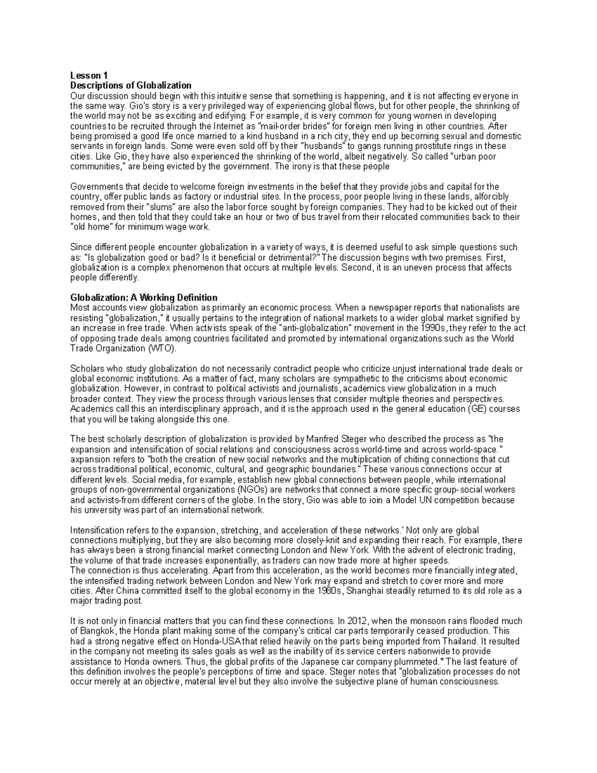GE 3 - Exam 1 - Summary of Globalization Concepts in Contemporary World ...