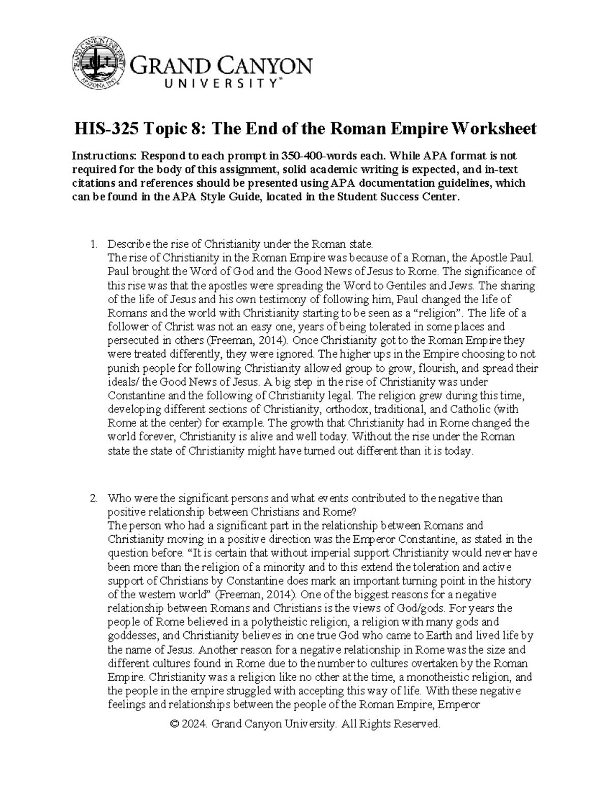 HIS 325 topic 8 assignment - HIS-325 Topic 8: The End of the Roman ...