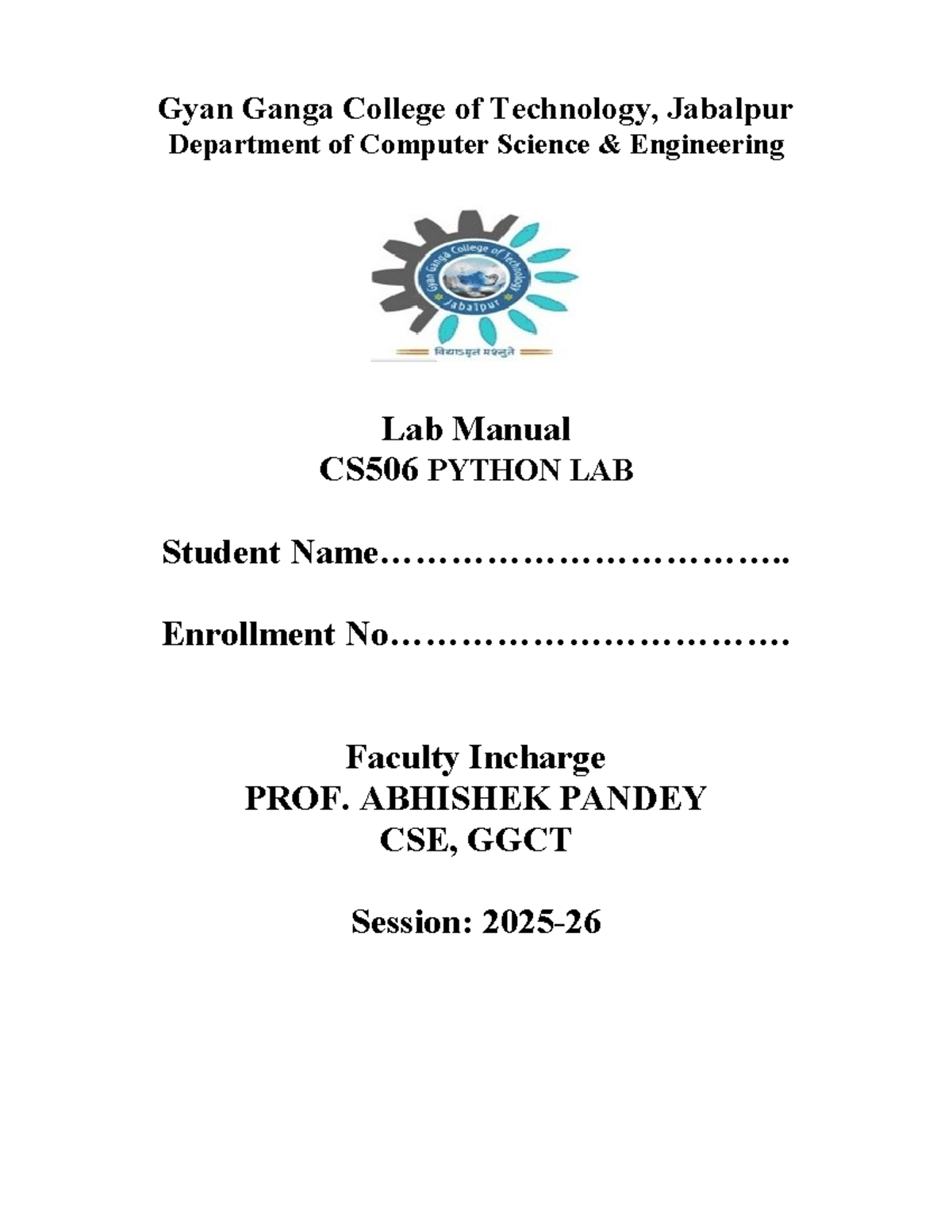 CSE506 Python Lab Practicals: Comprehensive Lab Manual - Studocu