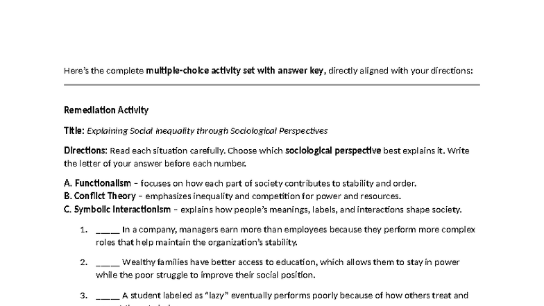Quiz: Understanding Sociological Perspectives on Social Inequality and ...