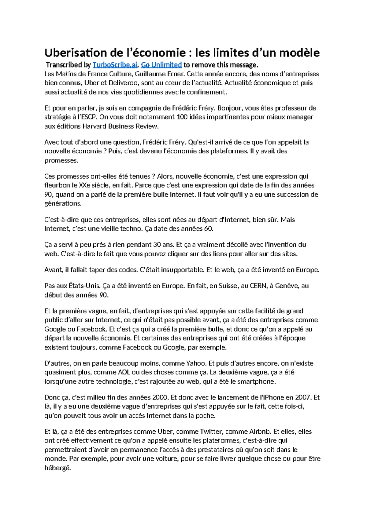 Uberisation de l’économie les limites d’un modèle - Uberisation de l ...