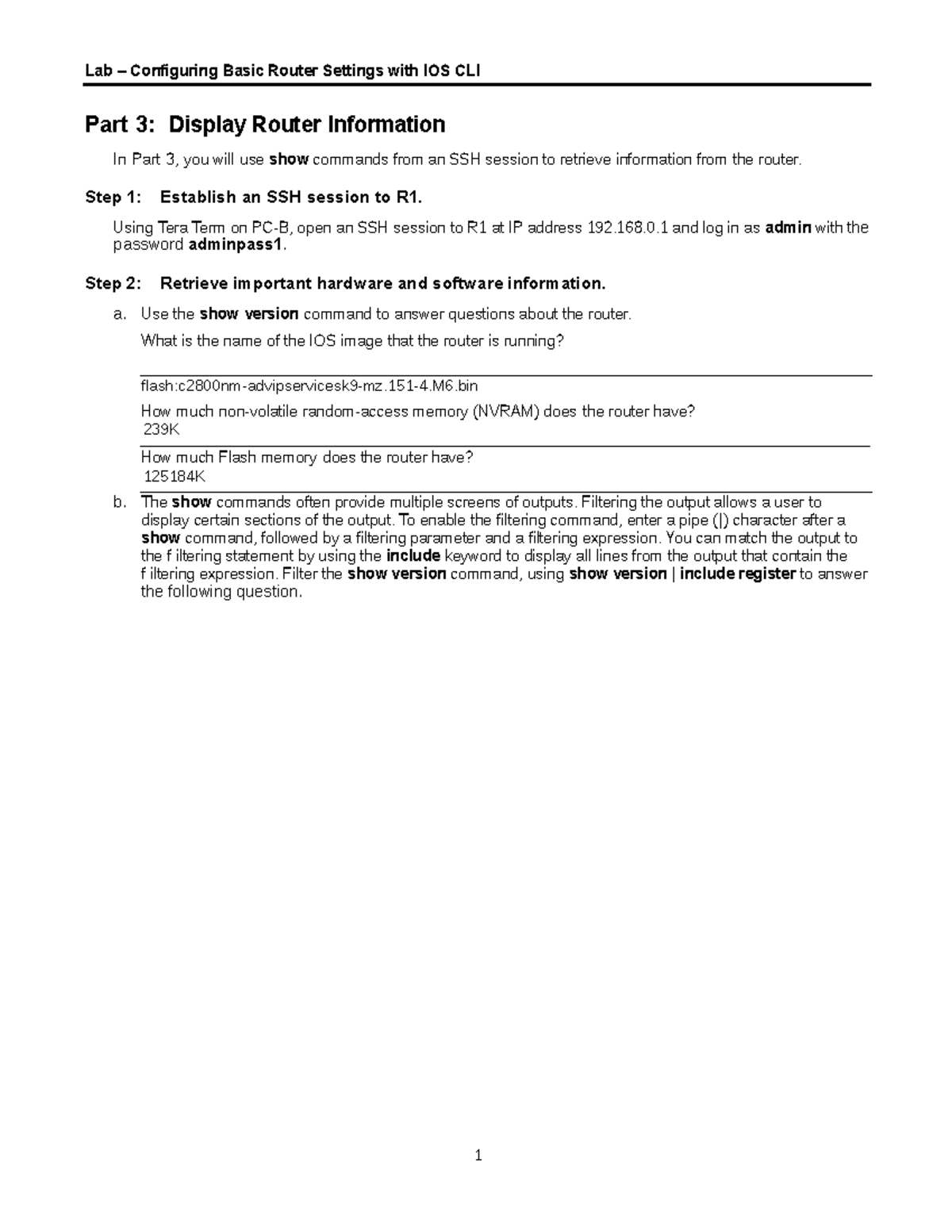 Lab 3: Basic Router Configuration with IOS CLI - Steps & Commands - Studocu