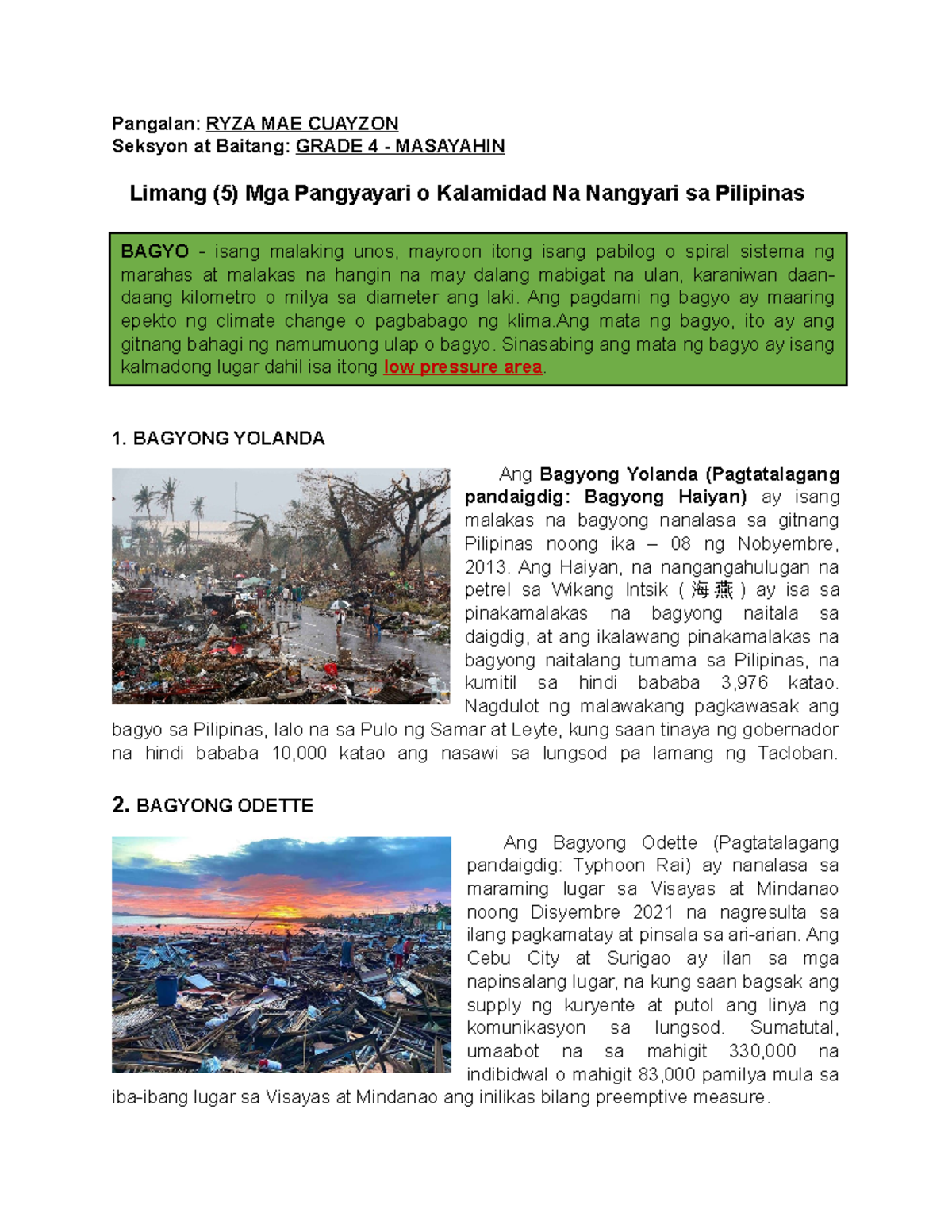 Mga Kalamidad sa Pilipinas: Bagyo at Lindol (Grade 4) - Studocu