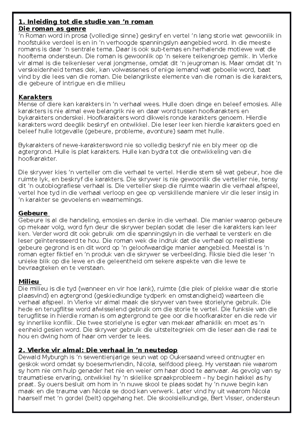 Graad 9 vlerke vir almal - Inleiding tot die studie van ’n roman Die ...