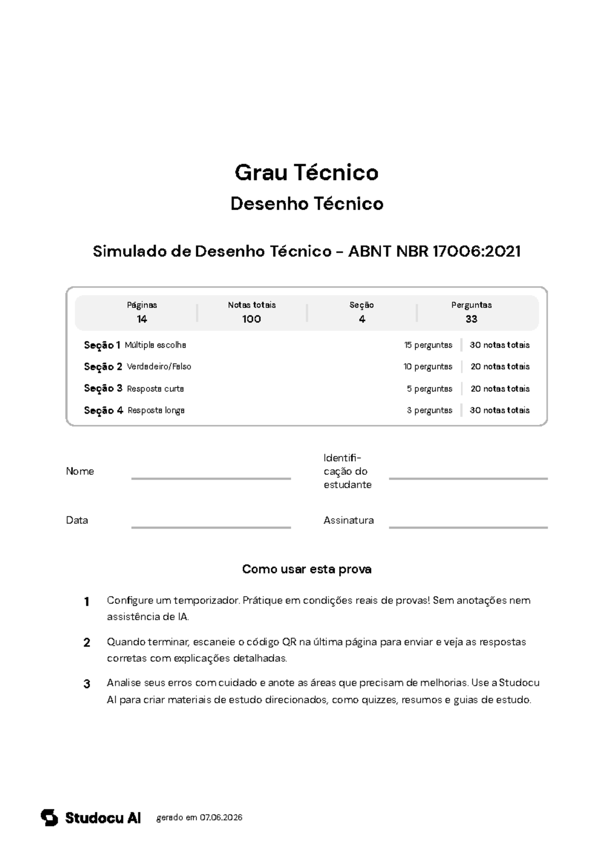 Simulado de Desenho Técnico - ABNT NBR 17006:2021 - Studocu