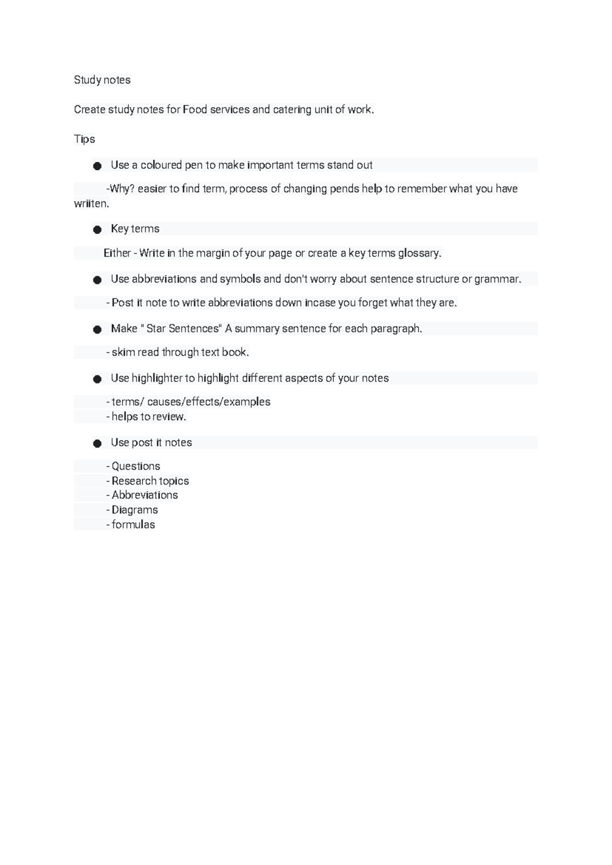 Food Services & Catering Study Notes Tips - Studocu