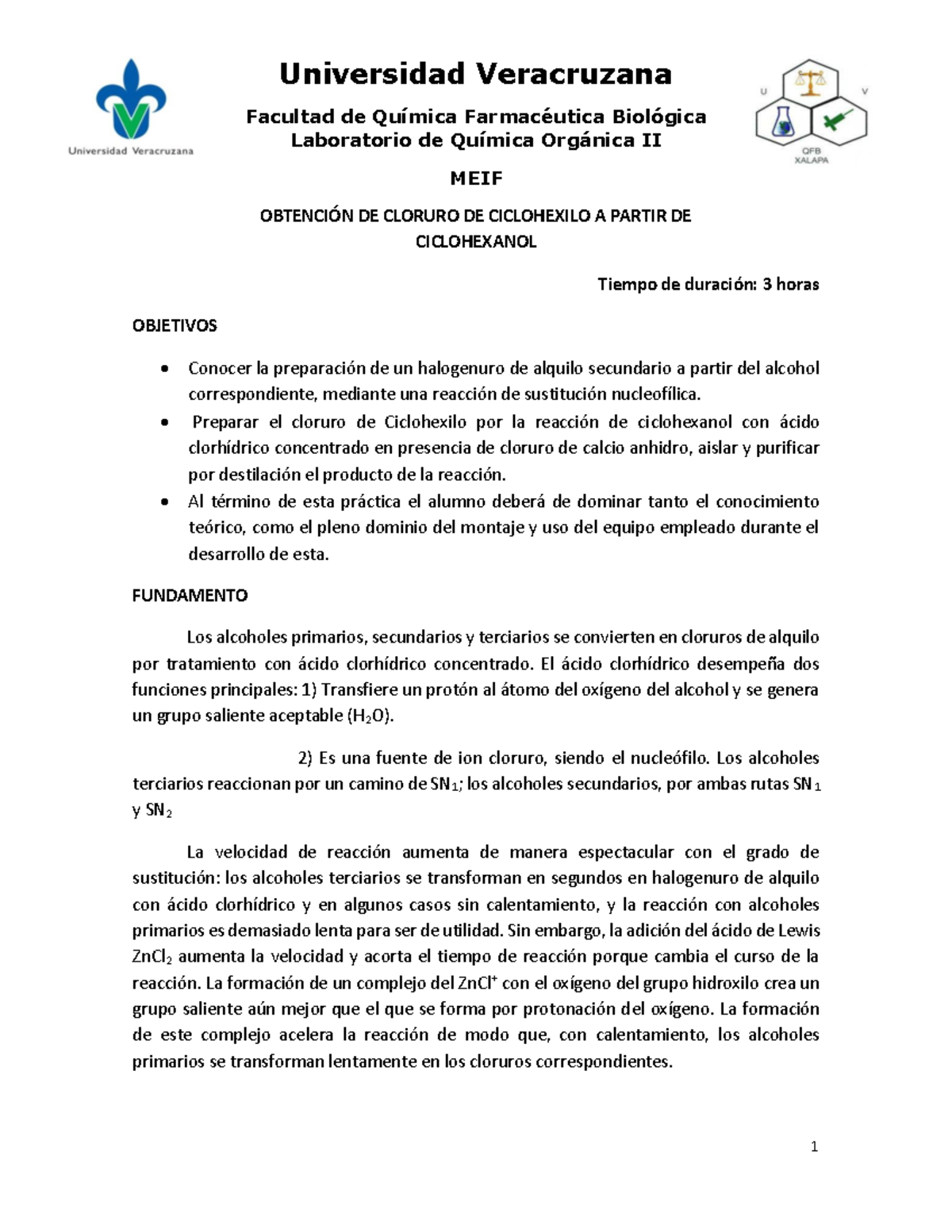Obtención de Cloruro de Ciclohexilo a partir de Ciclohexanol - QFB102 ...