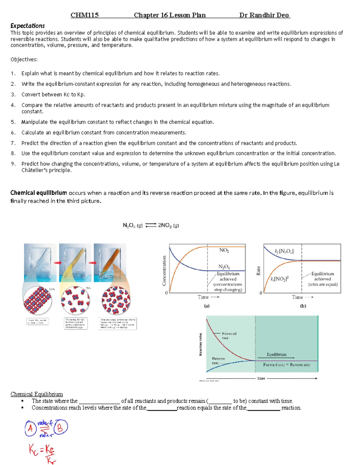 CHM115 Chapter 16 Equilibrium Lesson Plan FA2024 - Studocu