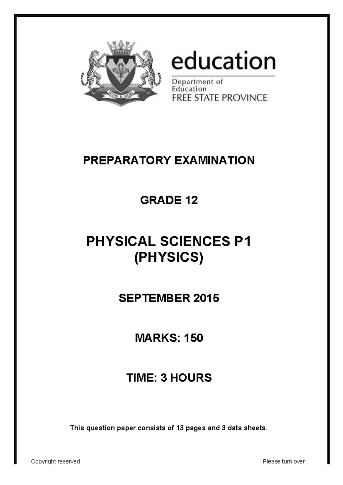 FS 2015 SEPT Physics P1 Grade 12 Prep Exam Notes - Studocu