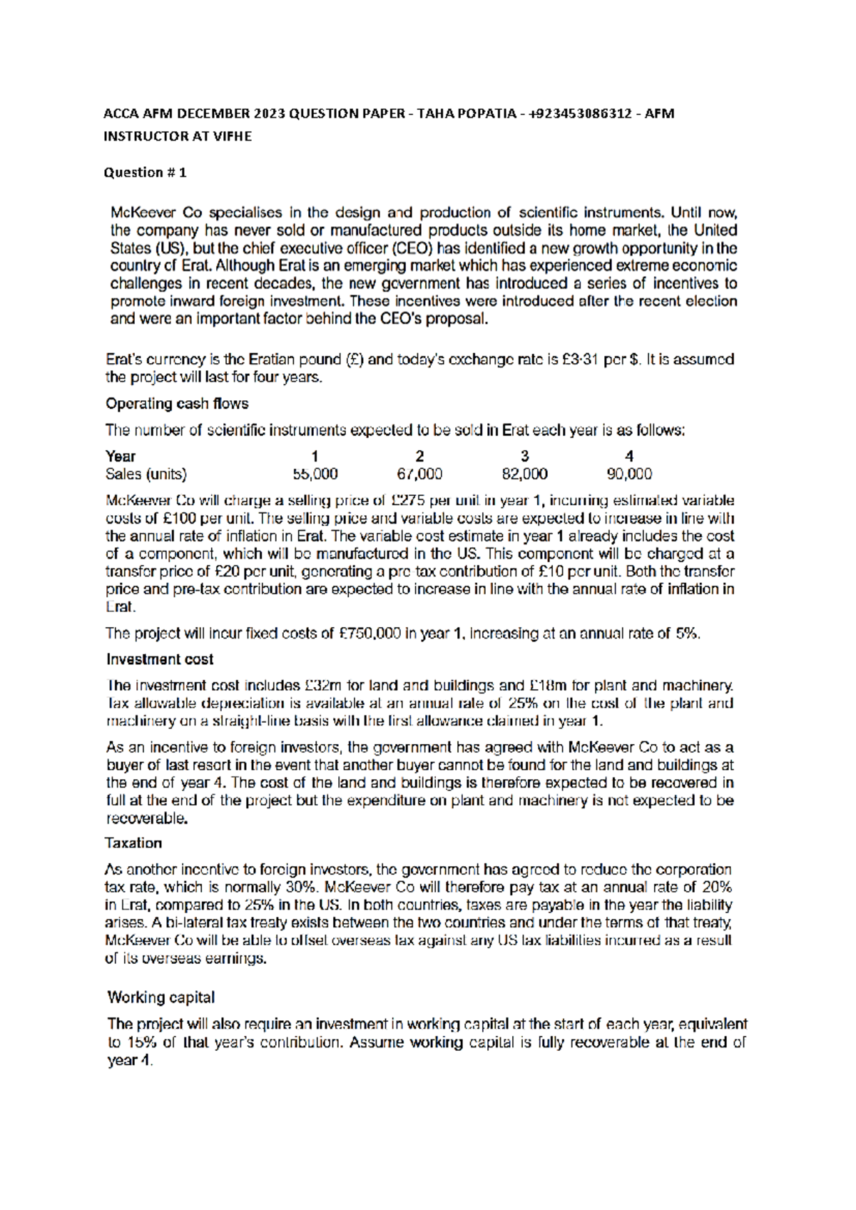 ACCA AFM December 2023 Question Paper - ACCA AFM DECEMBER 2023 QUESTION PAPER - TAHA POPATIA ...