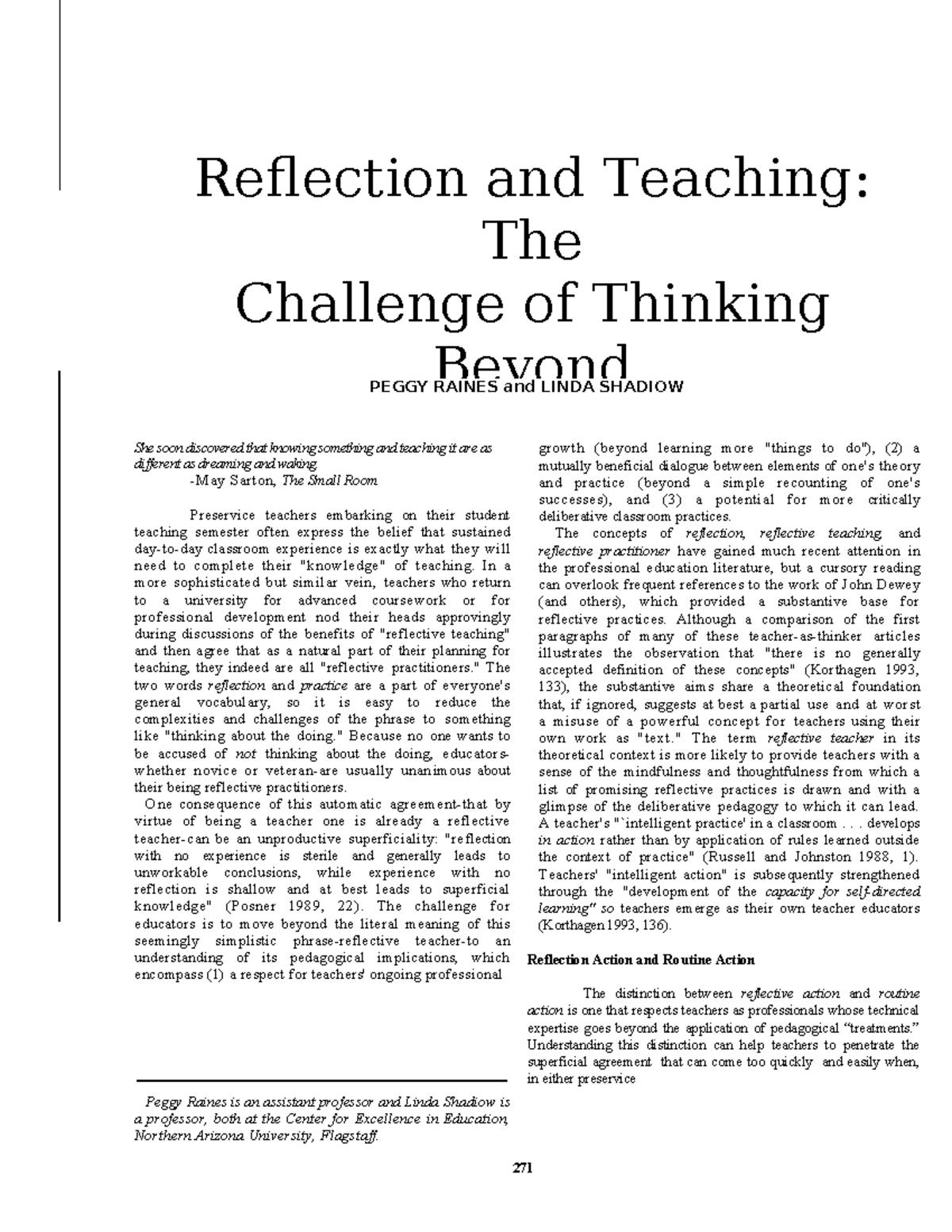 Reflection and Teaching: Insights on Practice and Pedagogy - Studocu