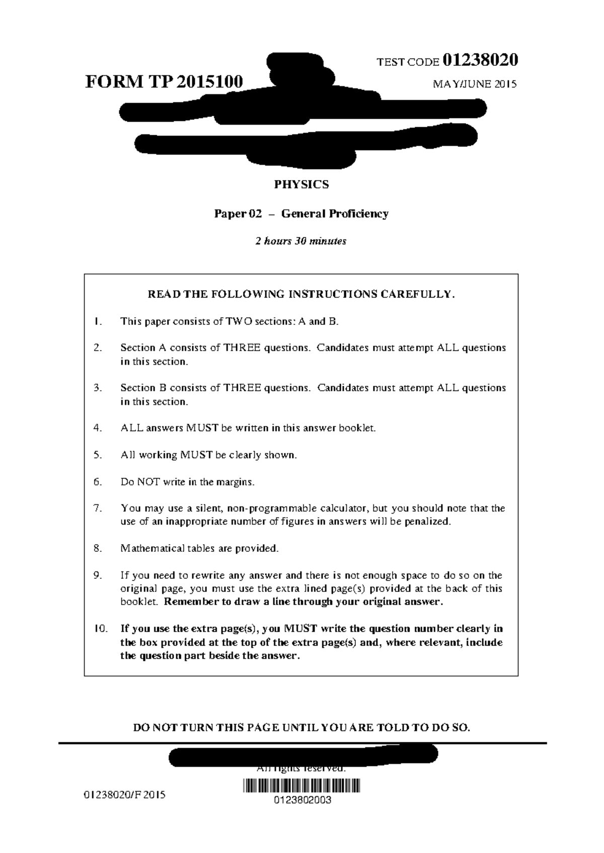 June 2015 CXC CSEC Physics Paper 2 Examination - Studocu