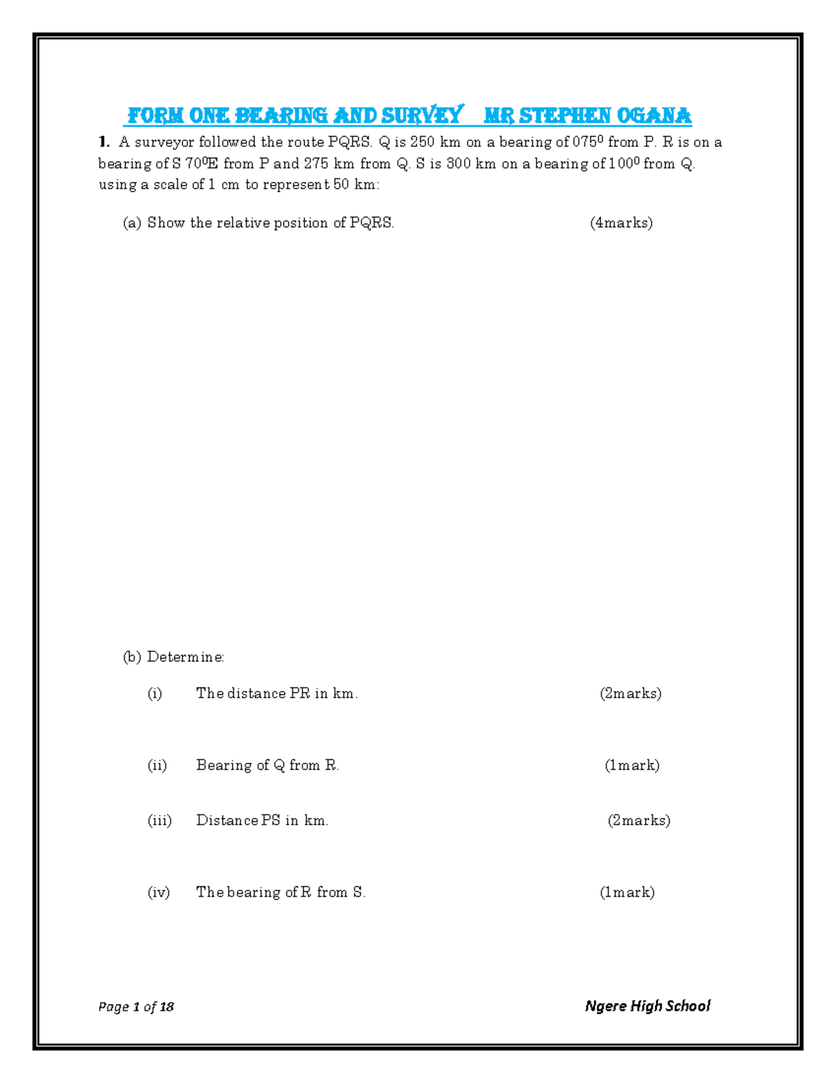 Final Exam: F1 Bearings & Survey Revision Questions - Studocu
