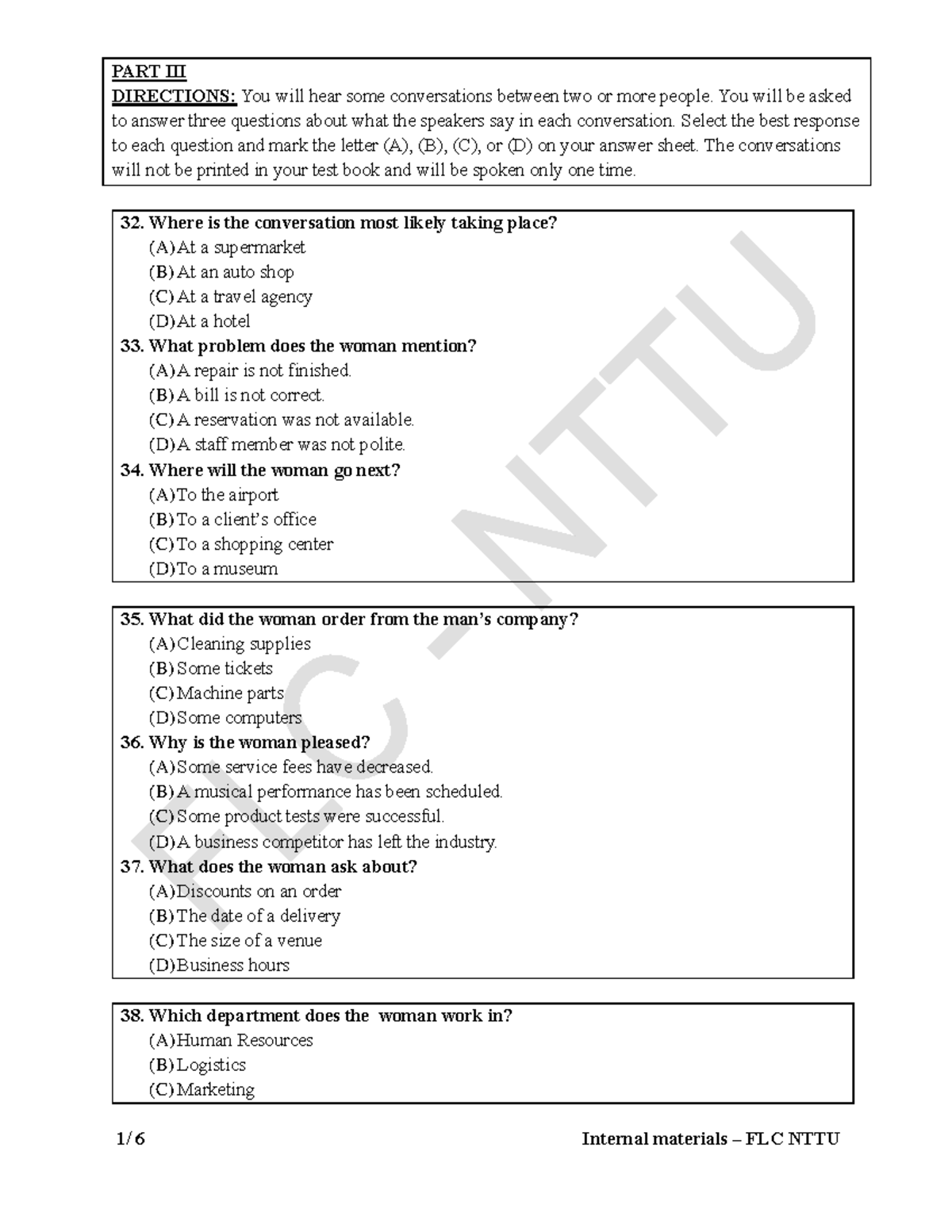 Listening Revision P3 - Practice Conversations and Questions - Studocu