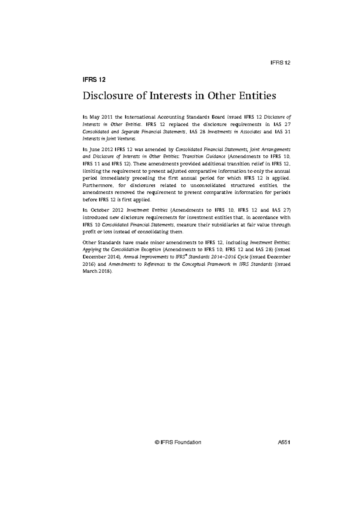 IFRS 12: Comprehensive Overview of Disclosure in Other Entities - Studocu
