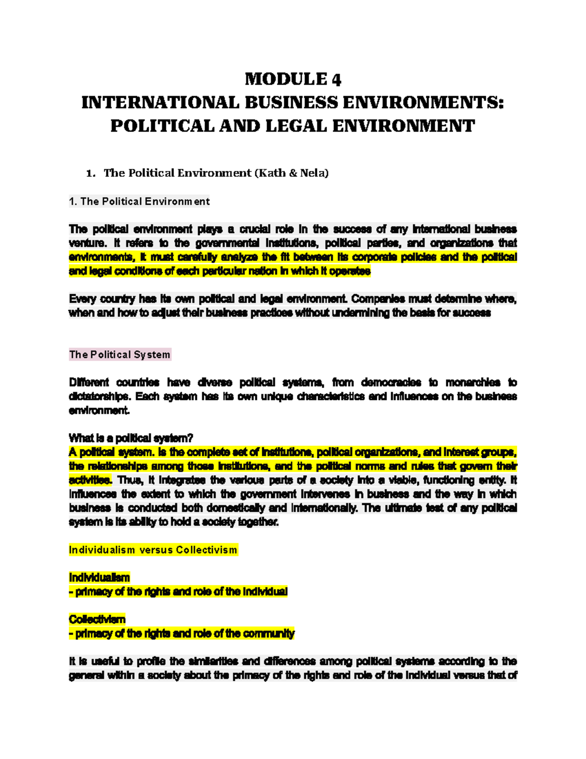 Module 4 - International Business Political and Legal Environment Notes ...
