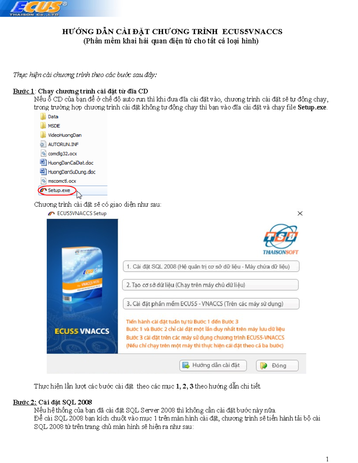 Huong Dan Cai Dat ECUS5 - Kbhq - HƯỚNG DẪN CÀI ĐẶT CHƯƠNG TRÌNH ...