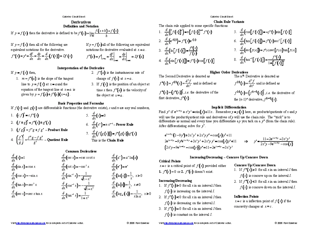 Lecture 3: Derivatives of Products & Quotients - 18.01 Calculus - Studocu