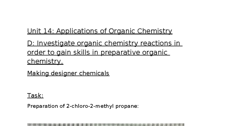 Unit 14: Organic Chemistry Applications - Propane & Aspirin Prep - Studocu