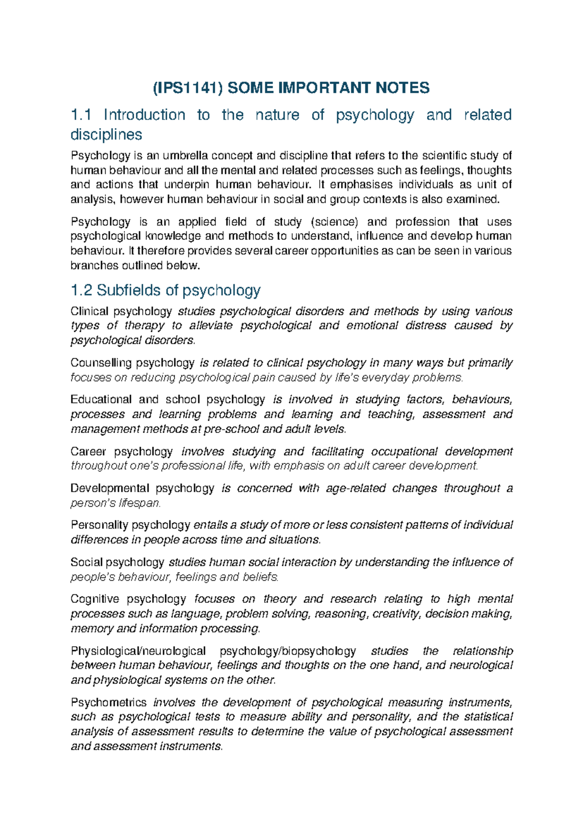 (IPS1141) Introduction to Work Psychology: Key Concepts and Subfields ...