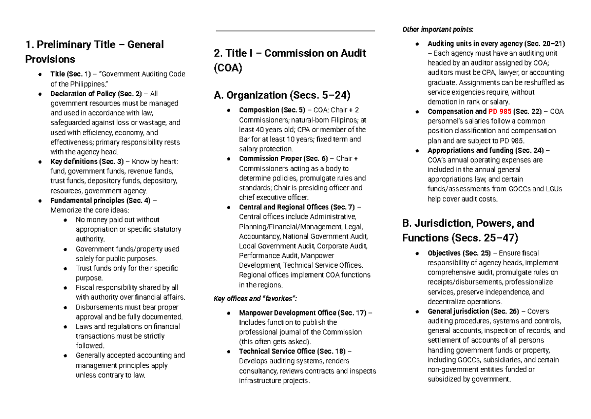 PD 1445 - Government Accounting Code Overview and Key Provisions - Studocu