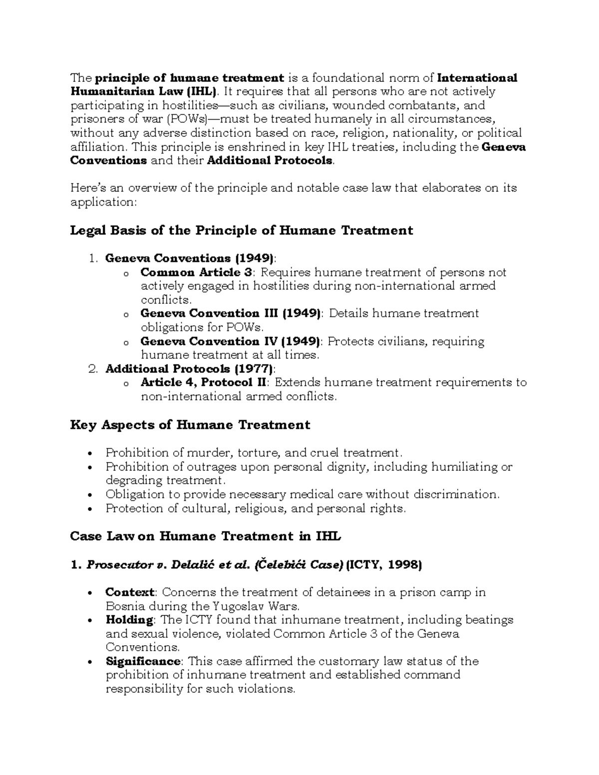 IHL 101: The Principle of Humane Treatment in International ...