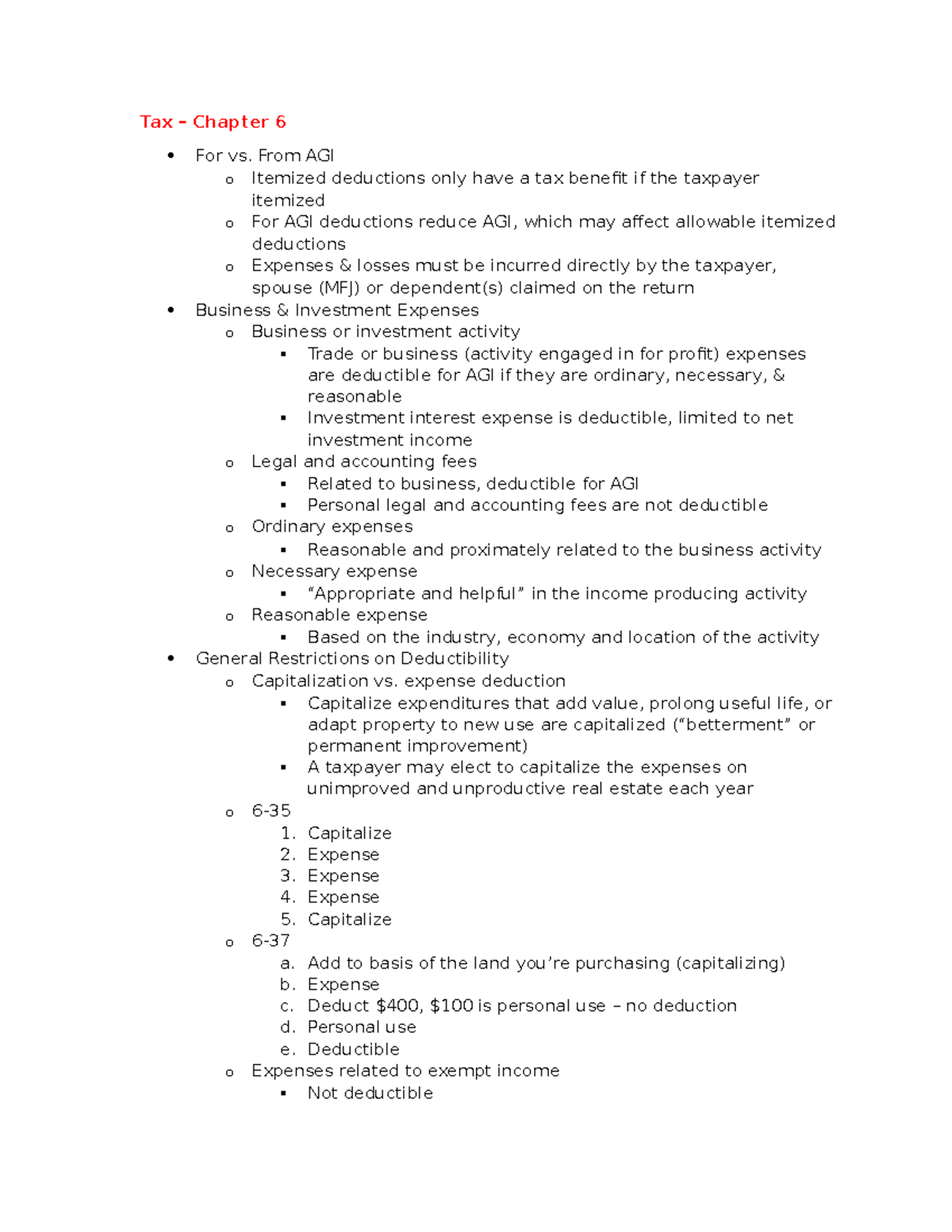 Tax Chapter 6 - Federal Taxation 2020 - Tax – Chapter 6 For vs. From ...