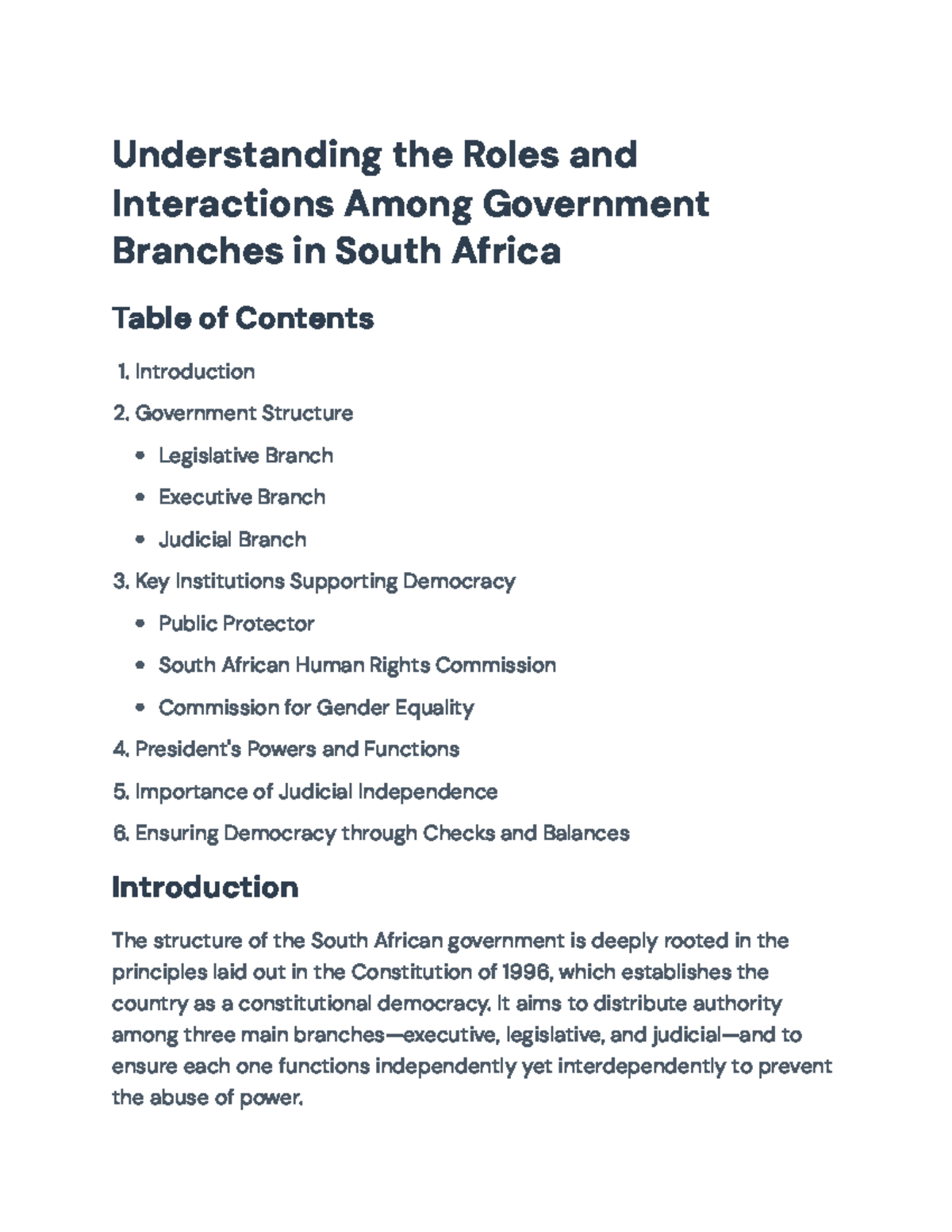 Understanding SA Government Structure & Democratic Principles (POL101 ...