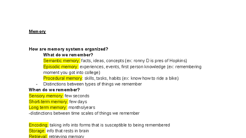 Intro Psych Exam 2: Memory Systems, Mental Illness, and Cognitive ...