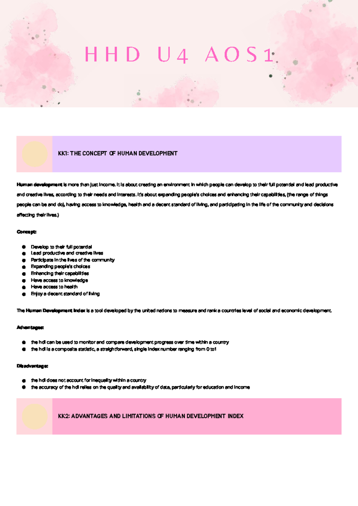 HHD U4 AOS1 Notes: Understanding Human Development Concepts - Studocu