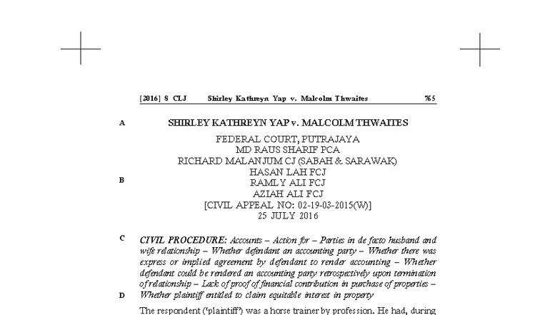 Shirley Kathreyn Yap v. Malcolm Thwaites: Federal Court Ruling [CIVIL ...