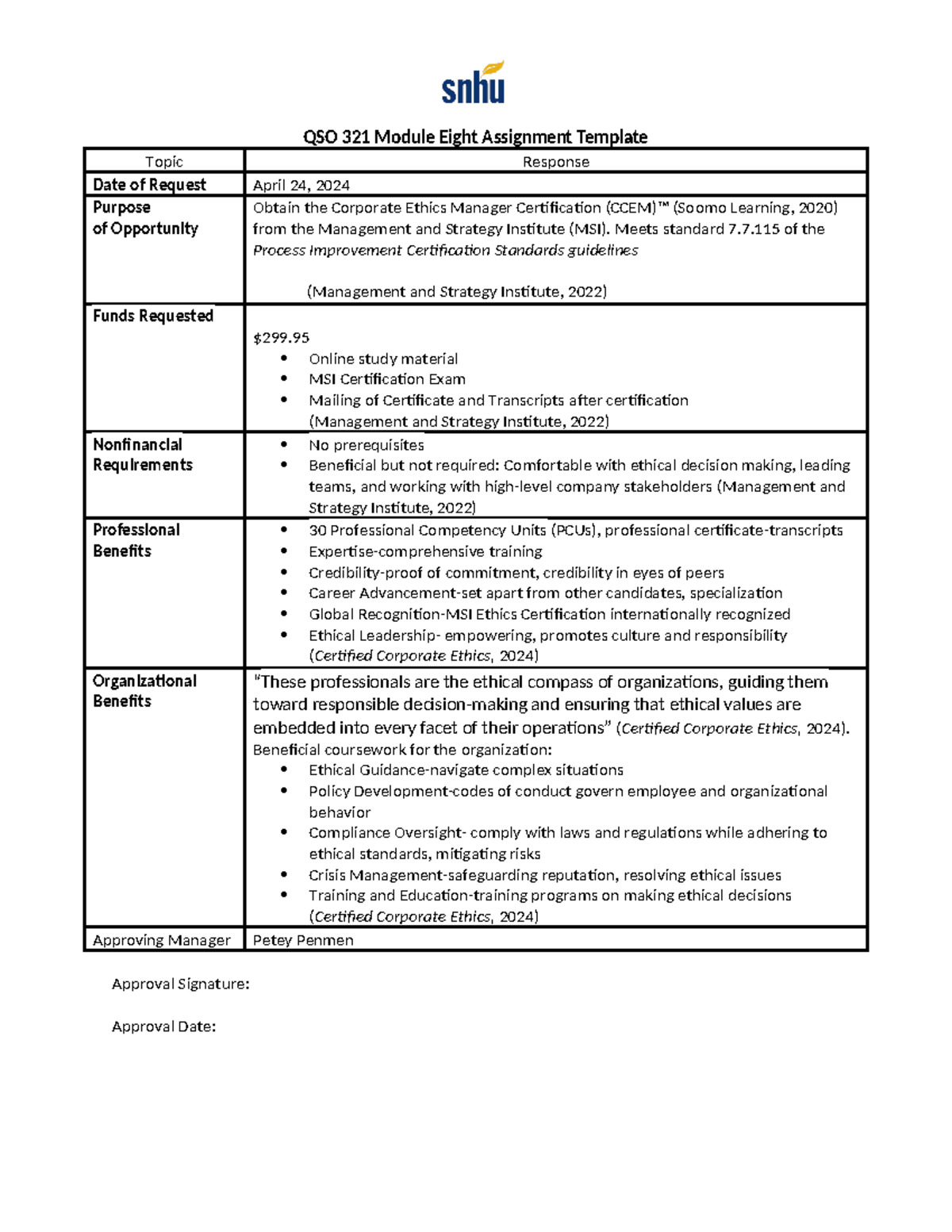 8-2 Professional Development Funds - QSO 321 Module Eight Assignment ...