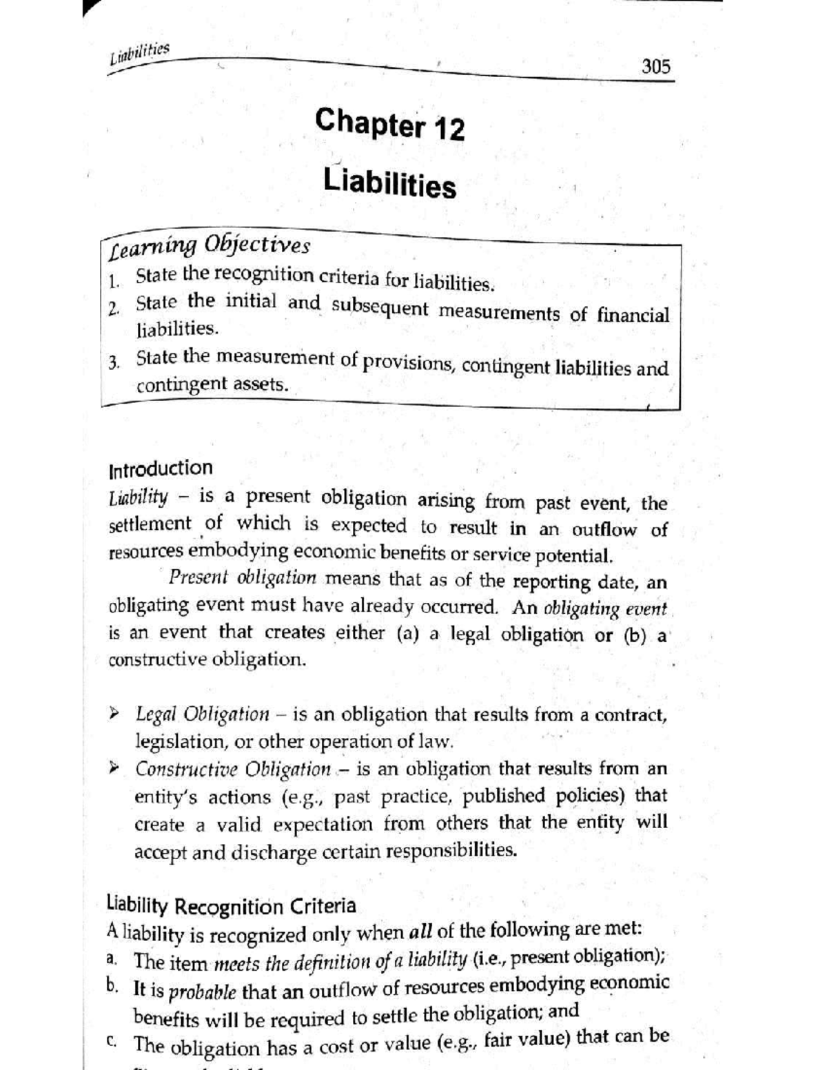 Liabilities 305 Chapter 12: Recognition, Measurement, and Provisions ...