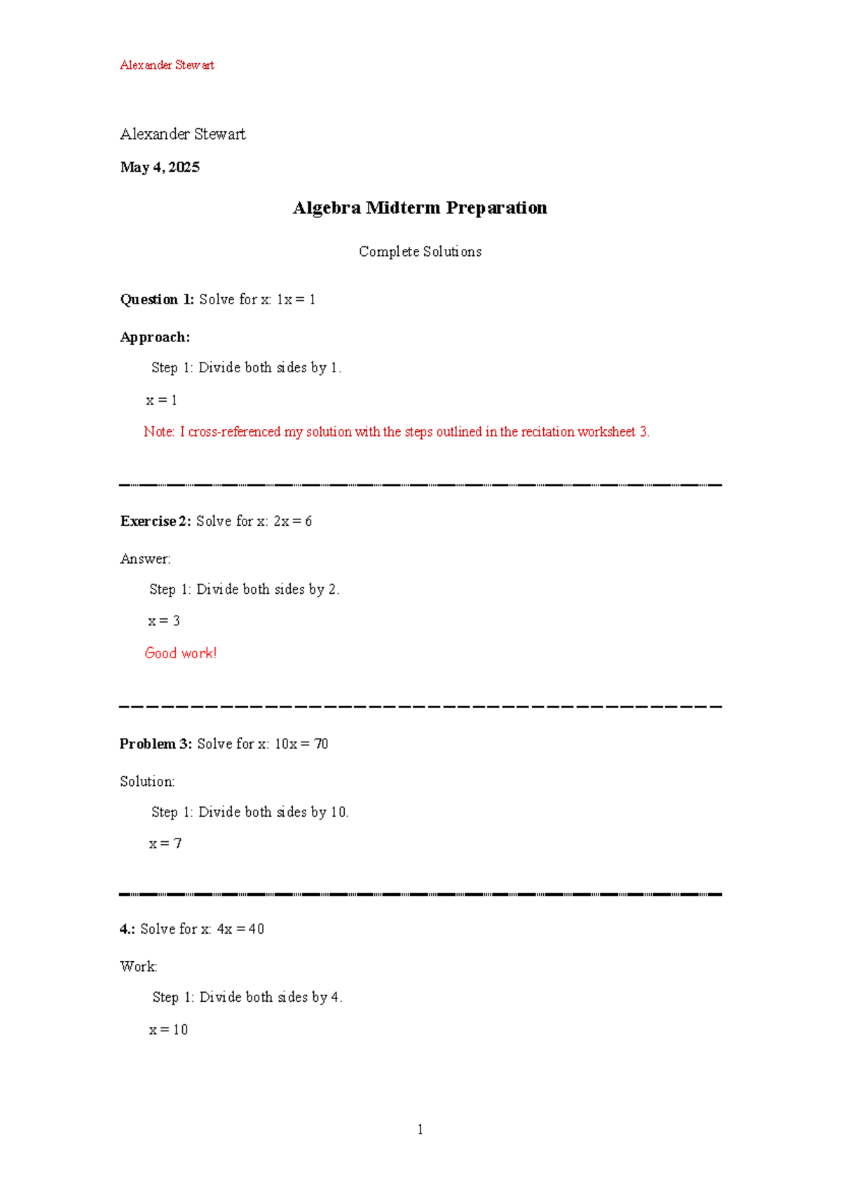 MAT 394-07 Spring 2025 Algebra Midterm Prep: Complete Solutions - Studocu