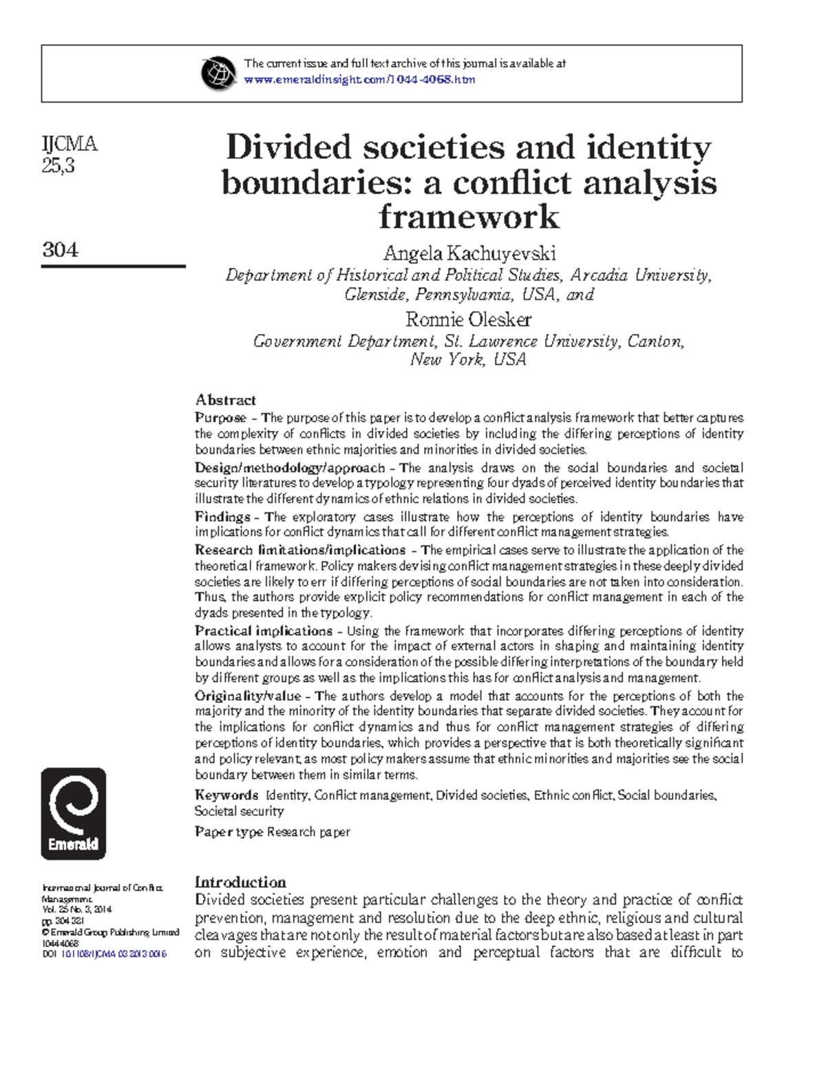 Divided Societies and Identity Boundaries: A Conflict Analysis ...