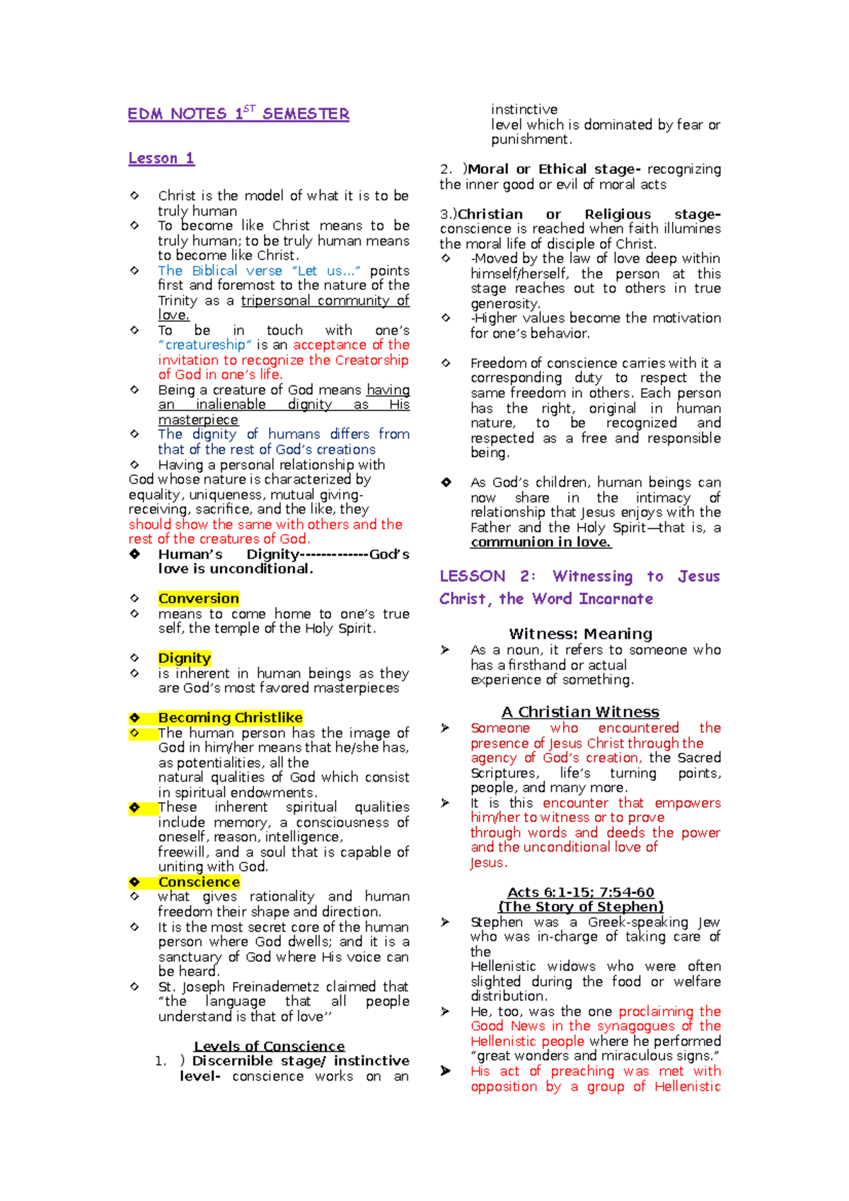 EDM 1ST Semester Lesson Notes: Understanding Christ and Witnessing ...