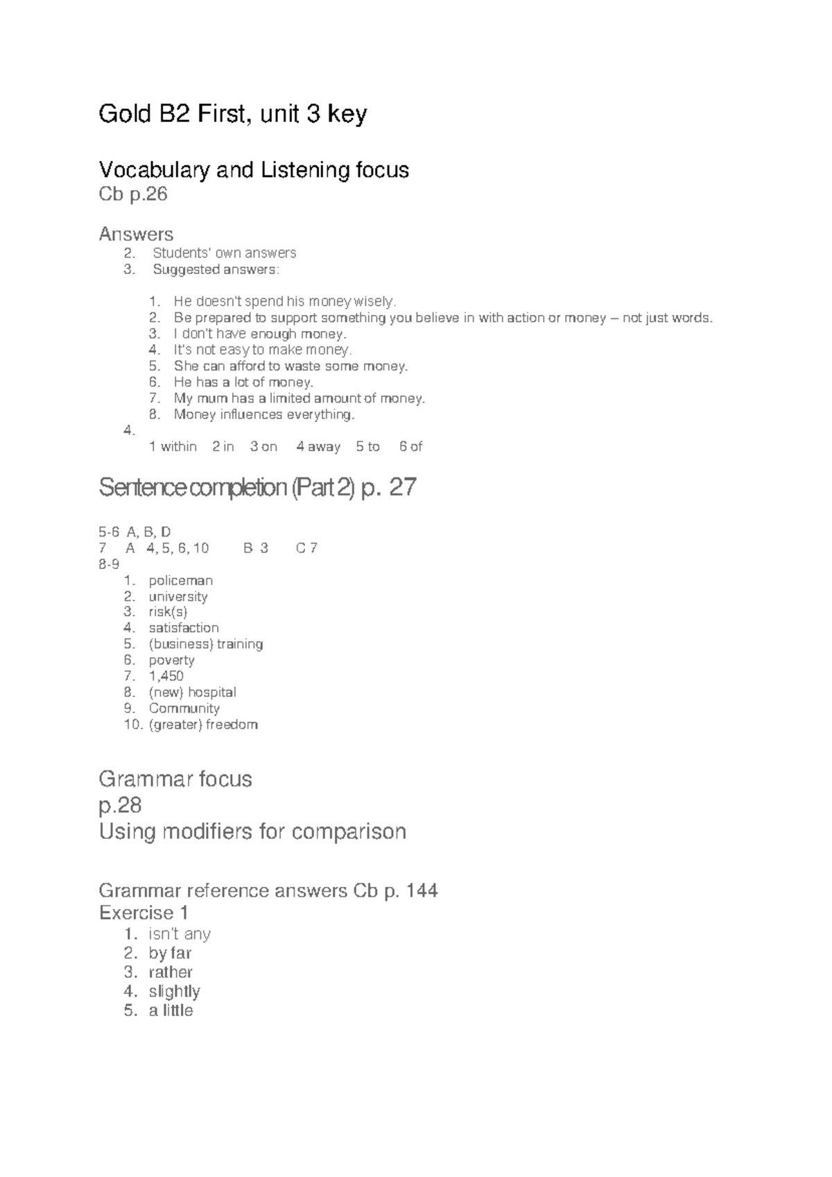 gold b2 first unit 3 key 2 - pdf - Gold B2 First, unit 3 key Vocabulary and Listening focus Cb p ...