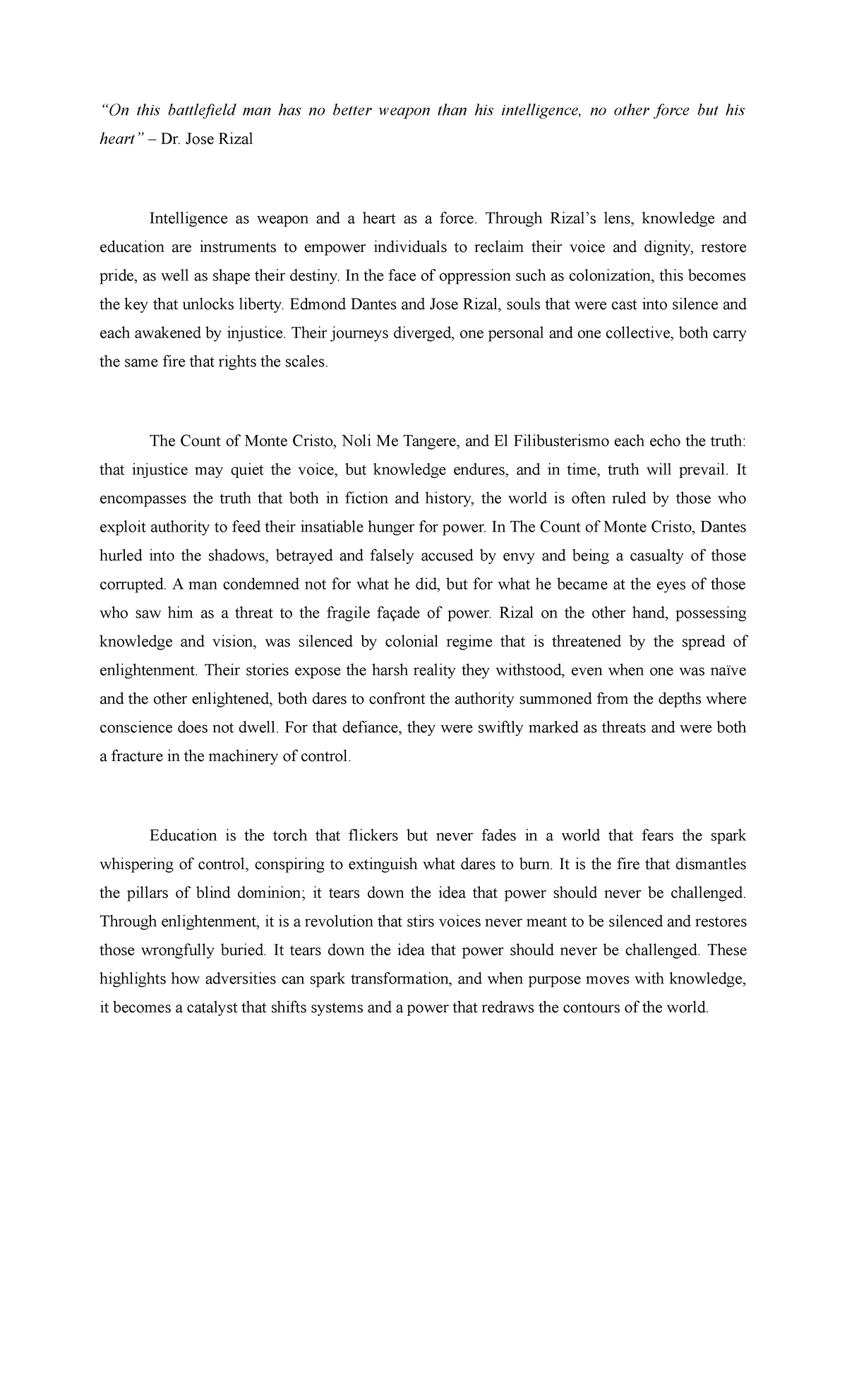 LWR Midterms Essay: The Power of Knowledge and Resistance - Studocu