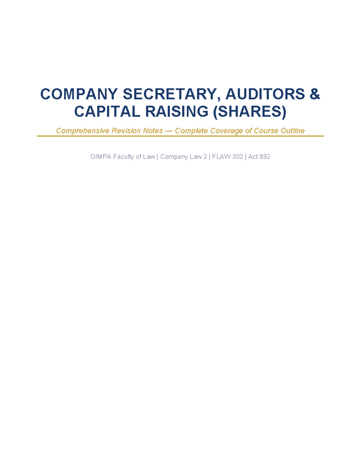 FLAW 302 Company Secretary, Auditors & Capital Raising Revision Notes ...