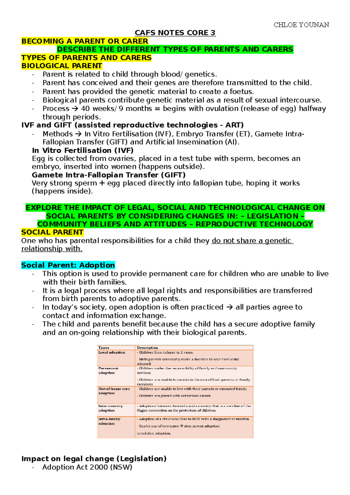 CAFS Notes CORE 3: Exploring Parenting & Caring Roles and Impact - Studocu