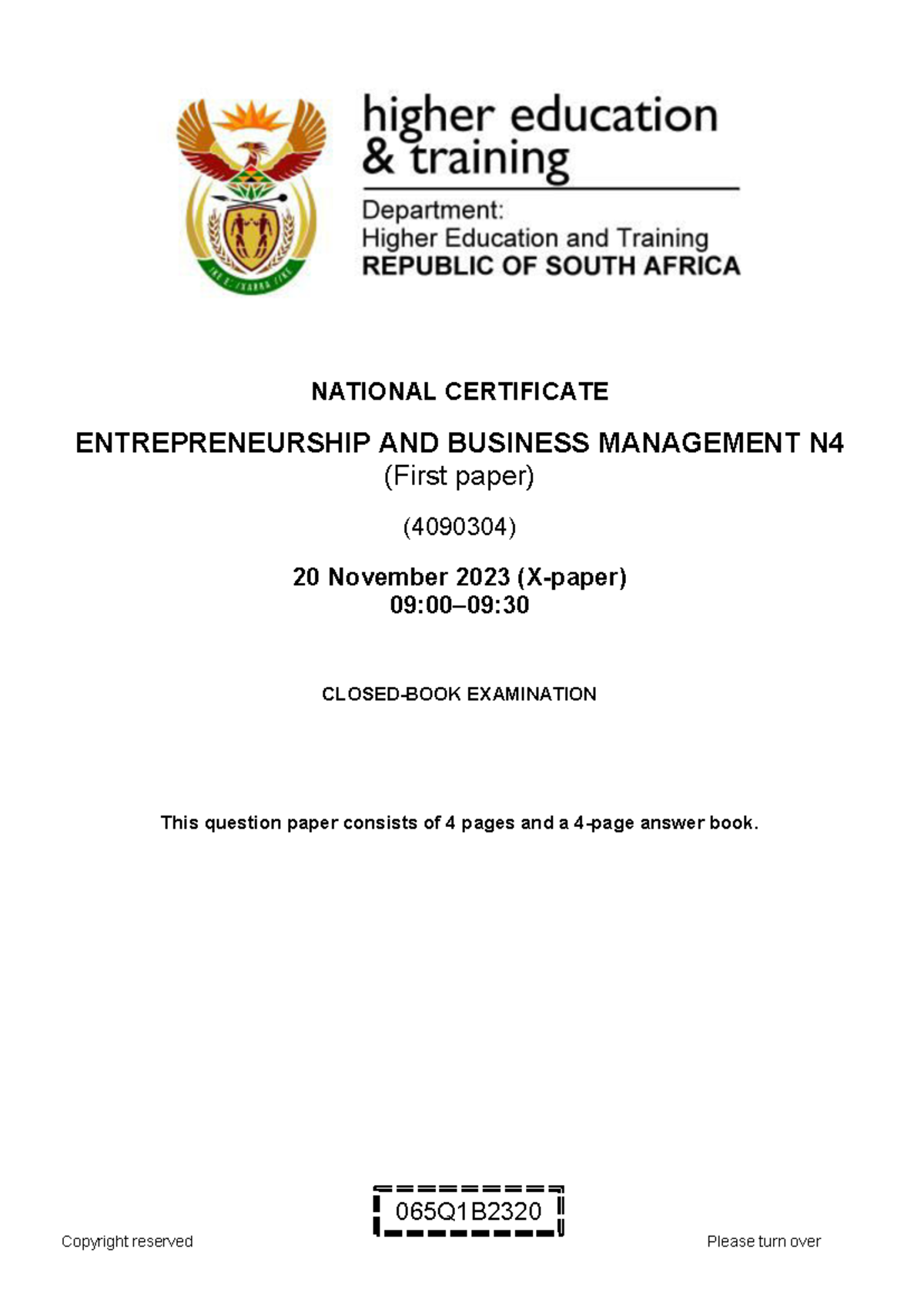 N440 - Entrepreneurship & Business Management N4 P1 Exam QP Nov 2023 ...