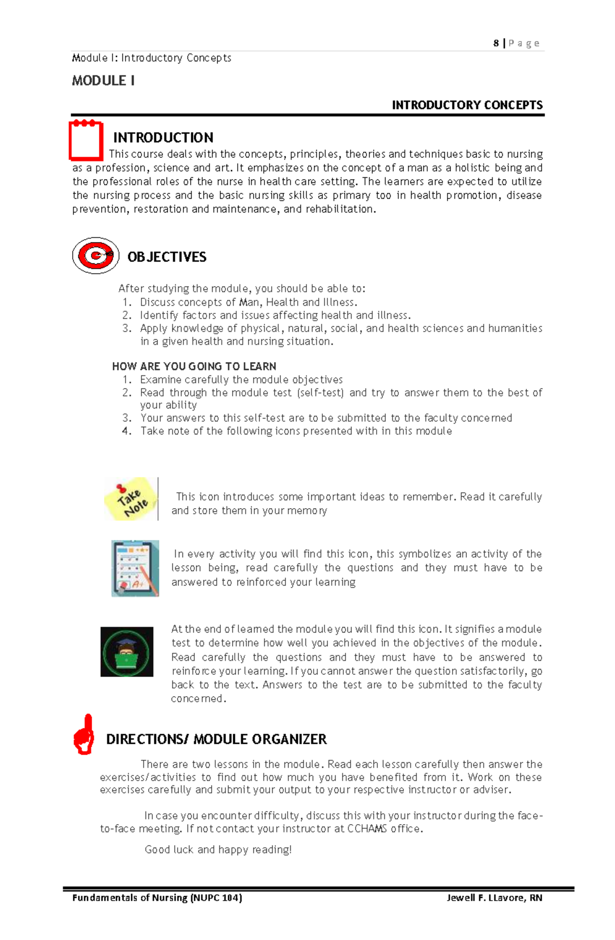 Module 1 - .... - Module I: Introductory Concepts DIRECTIONS/ MODULE ...