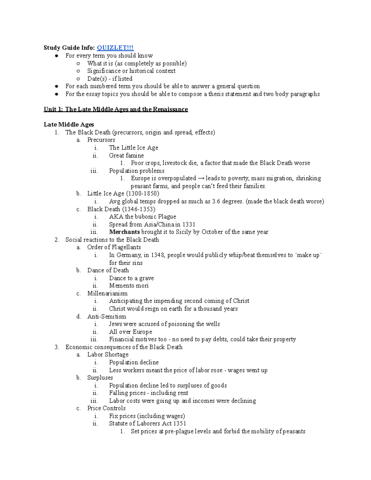 Renaissance Study Guide: Key Concepts & Historical Context (HIST 101 ...