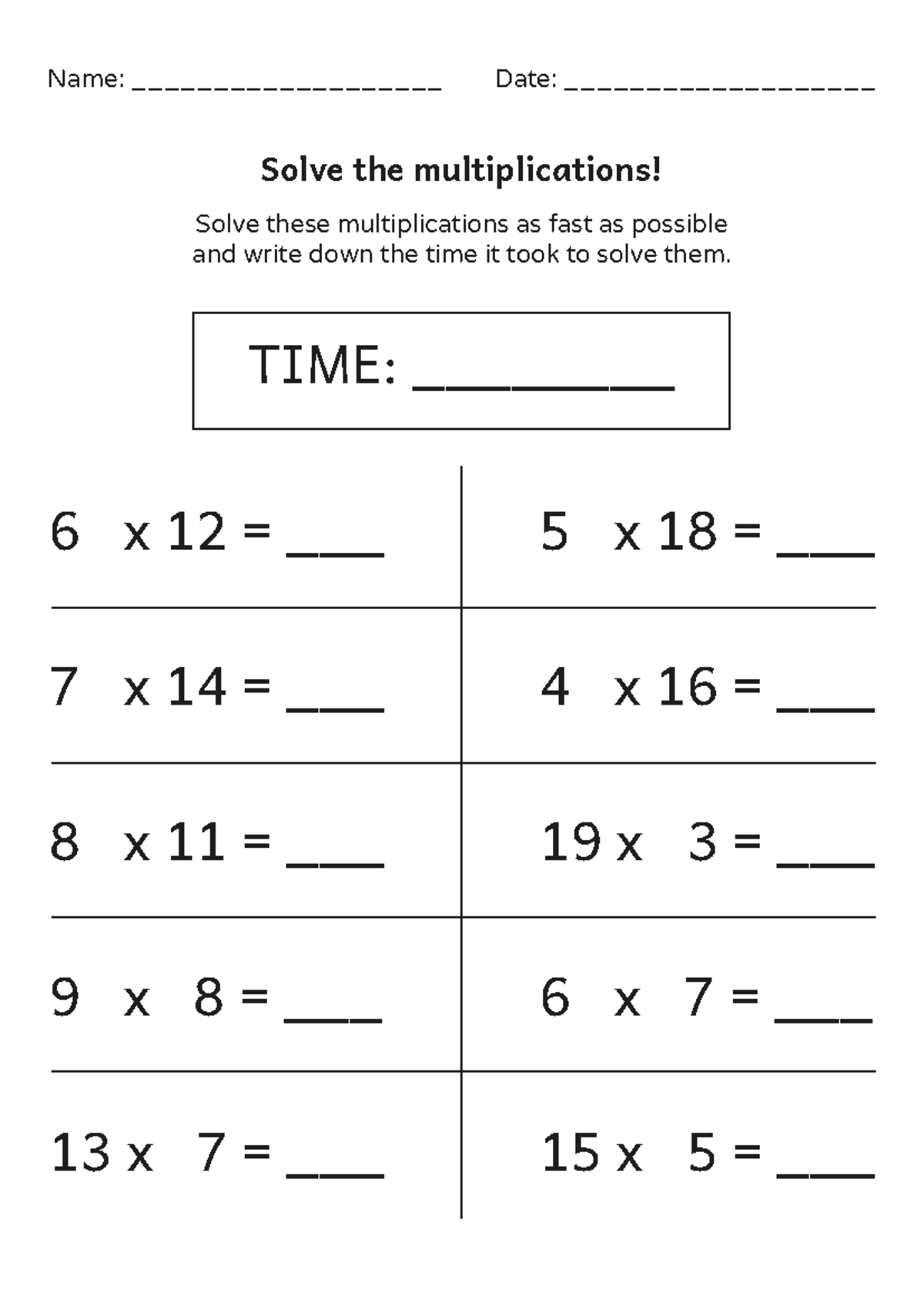Master Multiplication Fluency - 3rd Grade Worksheet - Name ...
