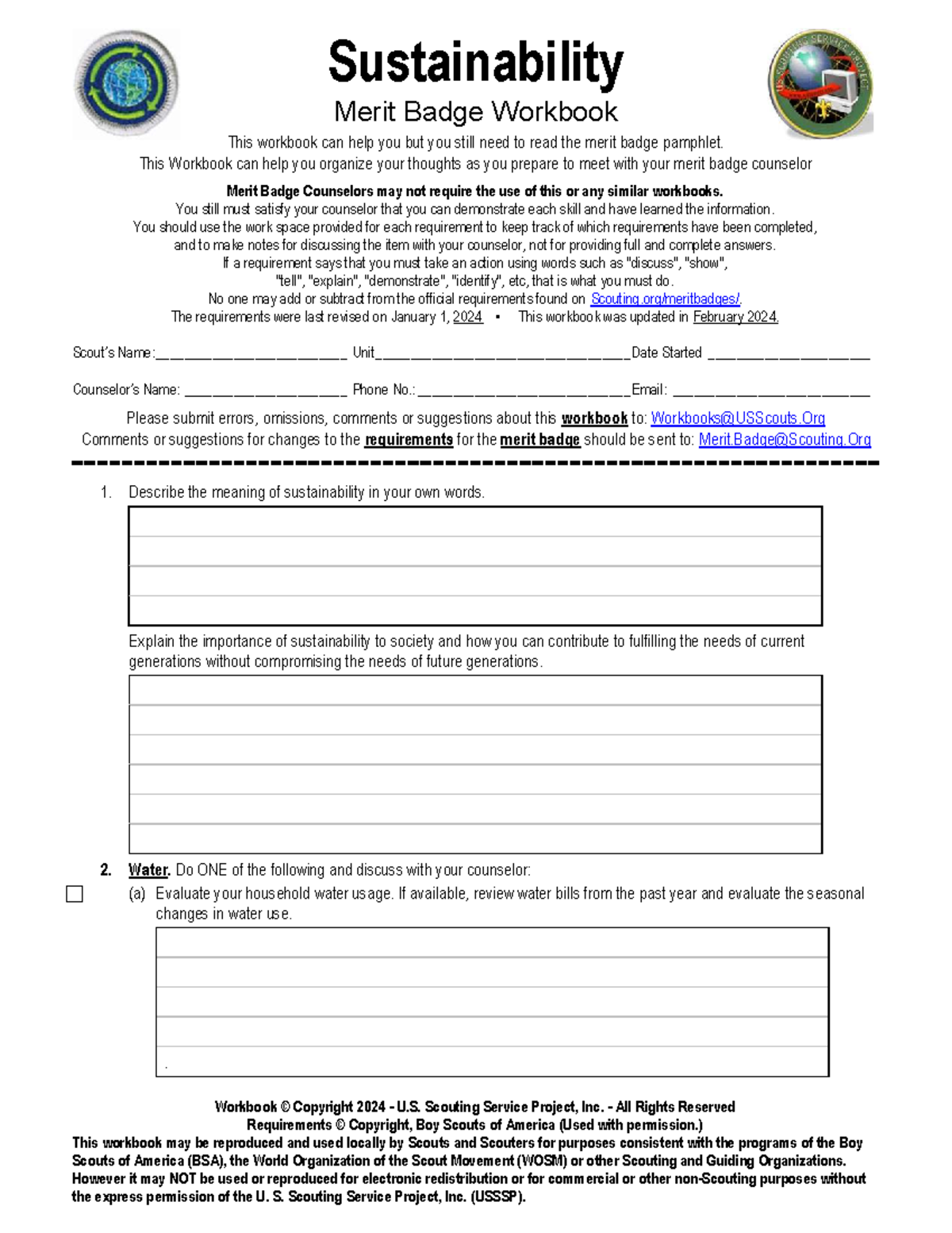Sustainability Merit Badge Workbook (Updated Feb 2024) - Studocu