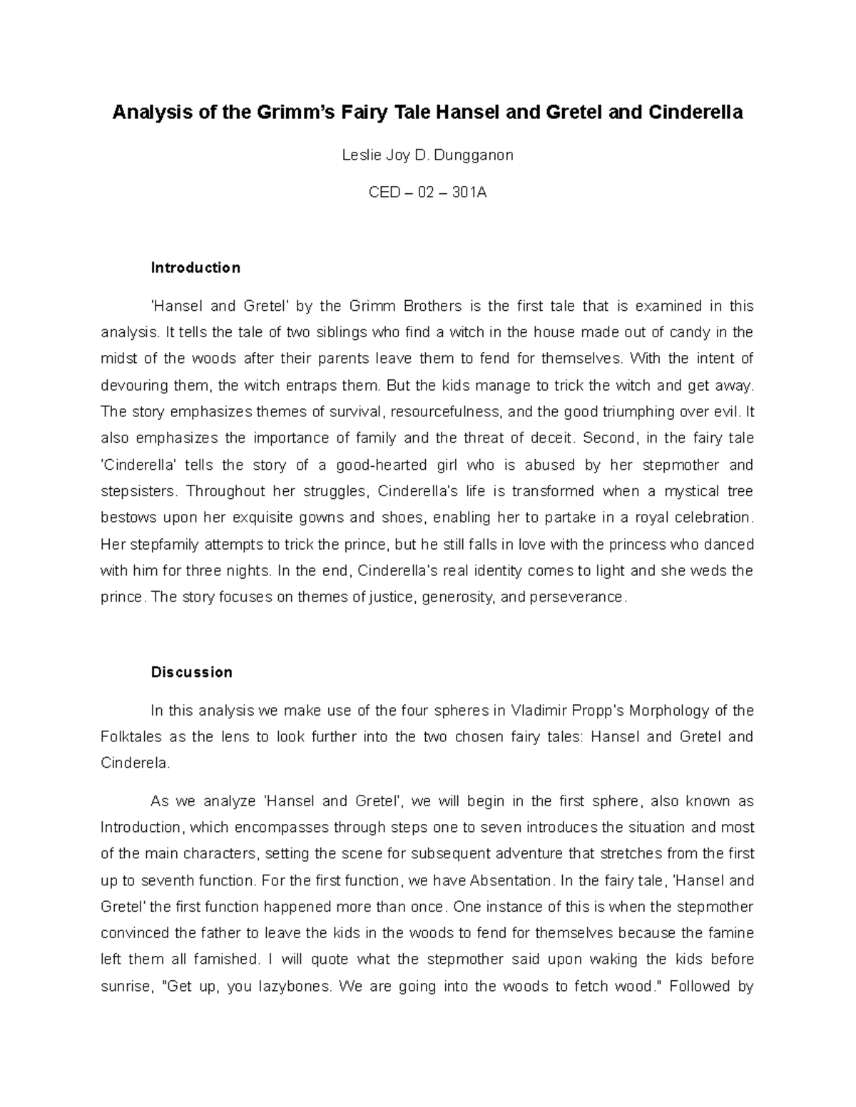 CED-02-301A: Propp's Morphological Analysis of Grimm's Fairy Tales ...