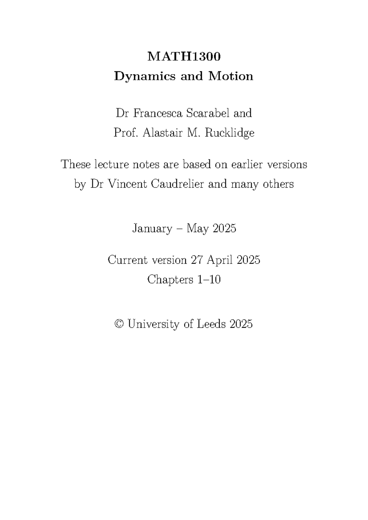 MATH1300 Lecture Notes on Dynamics and Motion - University of Leeds ...