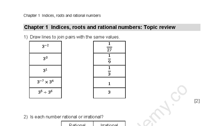 Chapter 1: Indices, Roots, and Rational Numbers - Topic Review - Studocu