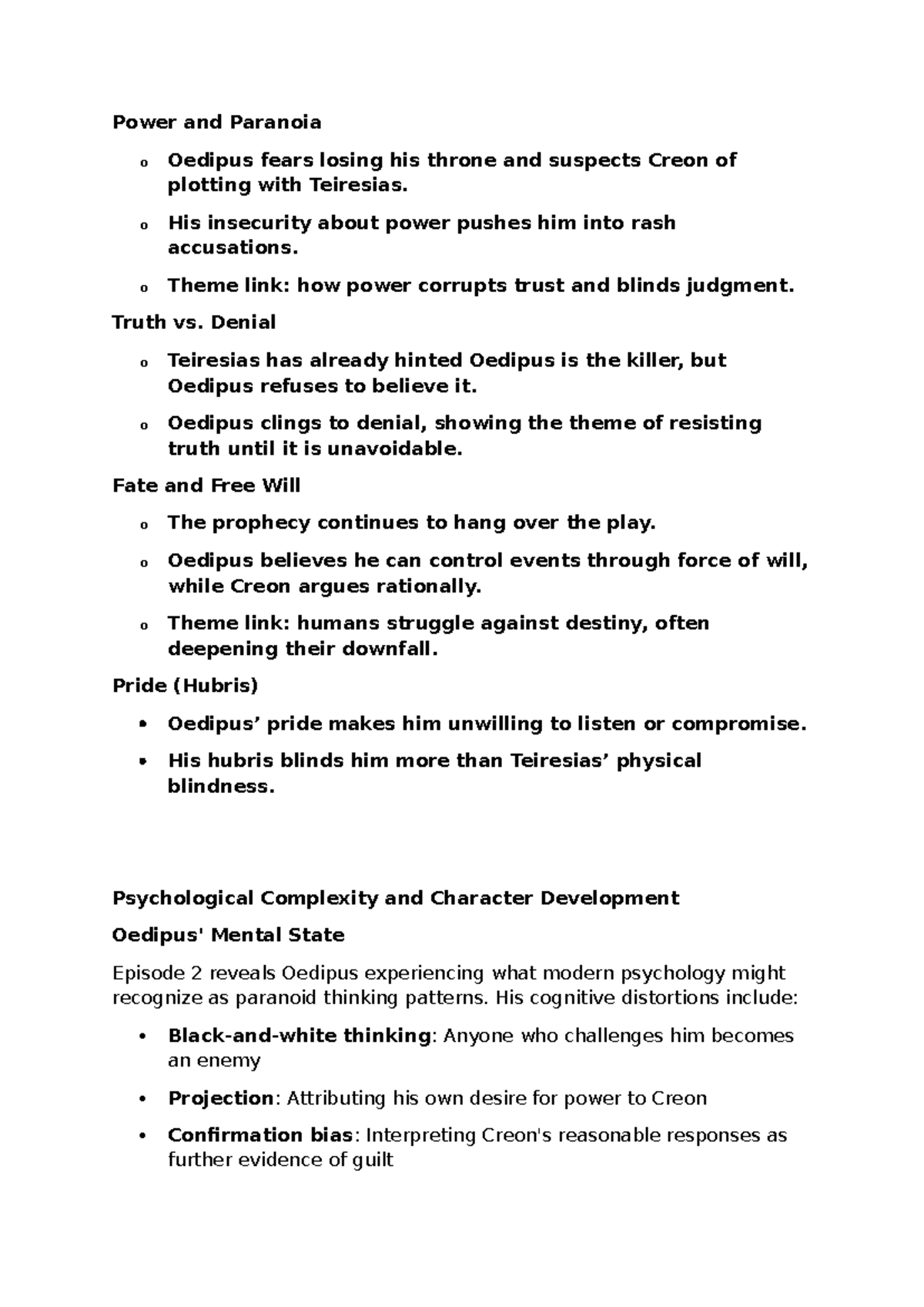 Oedipus EP2&3 - Thematic Analysis and Character Insights - Studocu