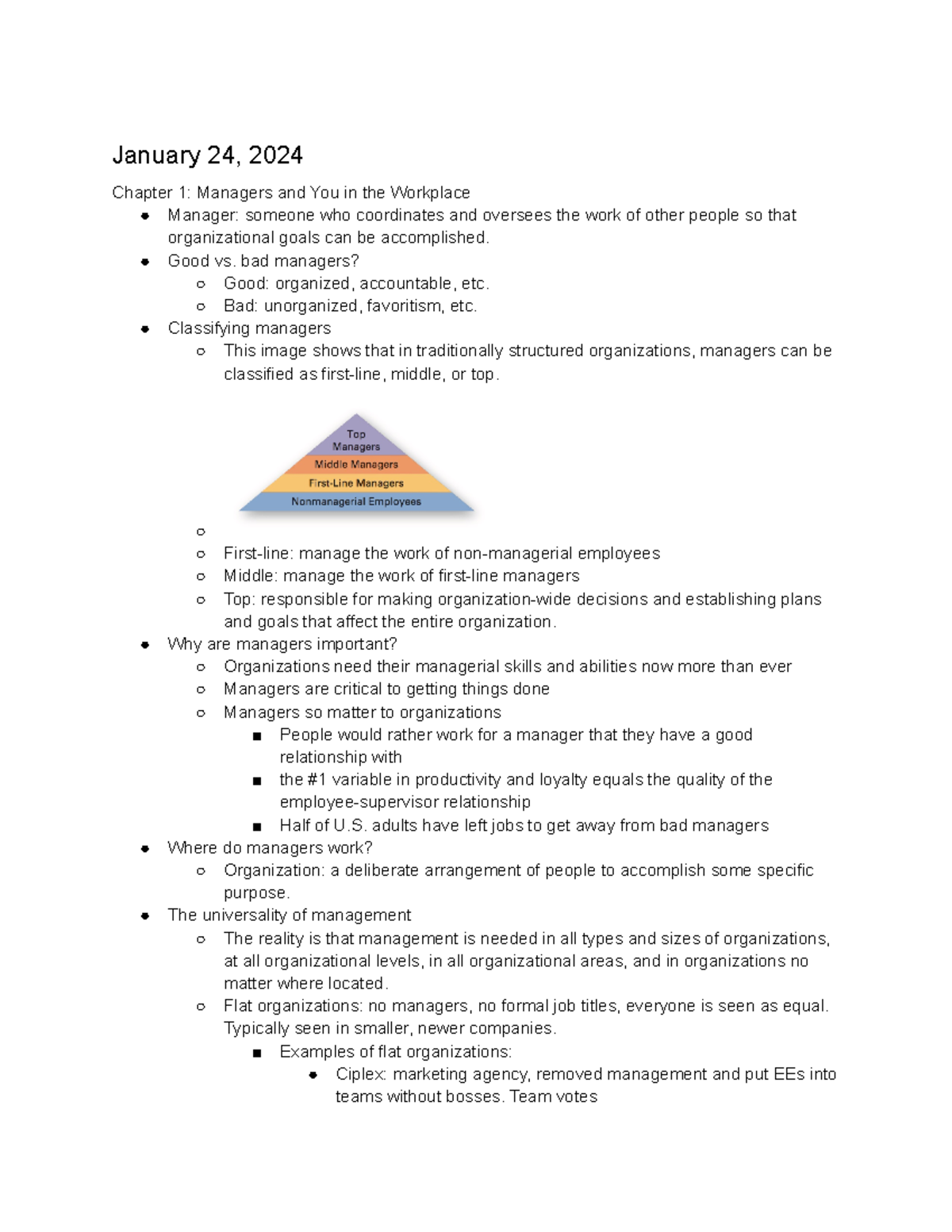 Management 202 Notes - January 24, 2024 Chapter 1: Managers and You in ...